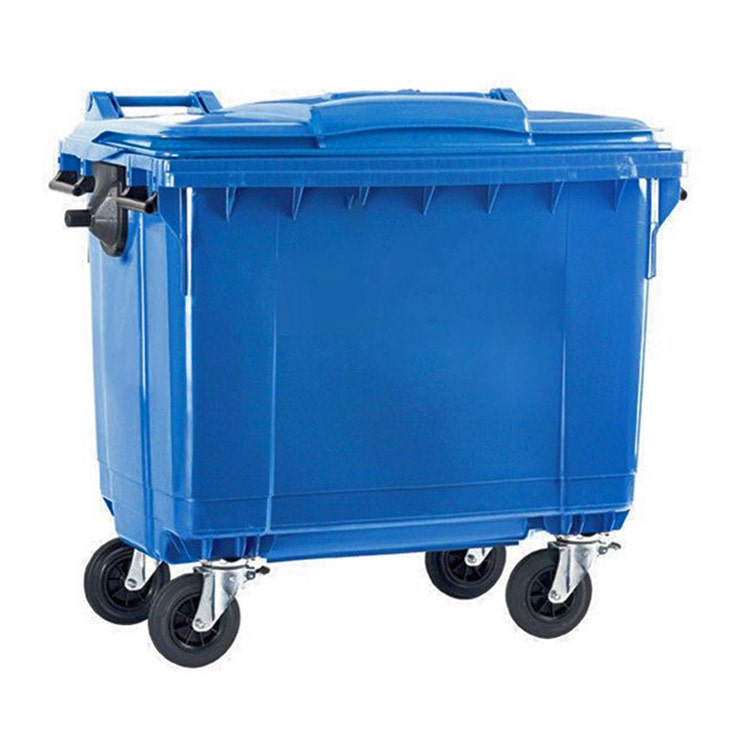 Afvalcontainer 240 liter blauw papiergleuf en slot - Binqer.nl