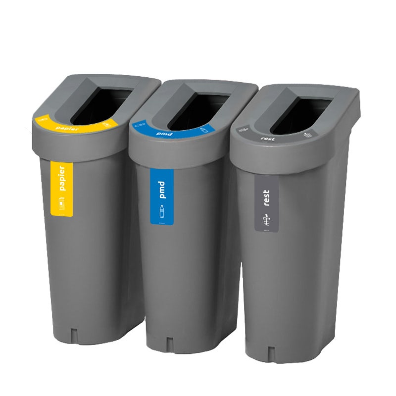 Triomf afvalscheider 3x45 liter zwart - Afval scheiden kantoor - Binqer.nl